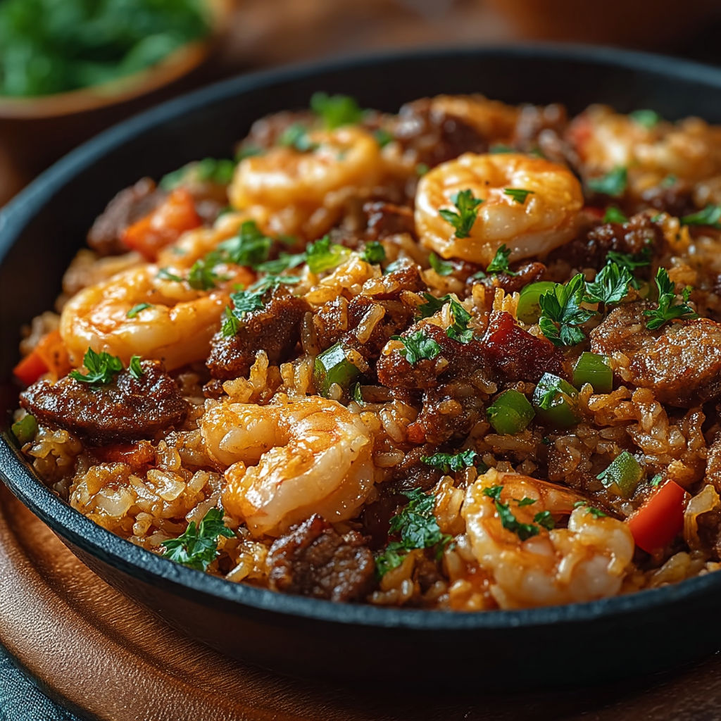 Riz à la créole aux crevettes, viandes et saucisses - TopAssiette.com