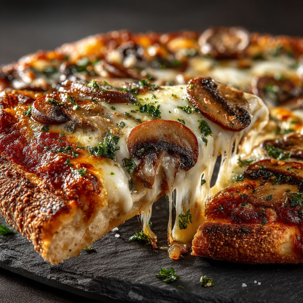 Pizza à la persillade, champignons bruns bio et pâte fraîche ...